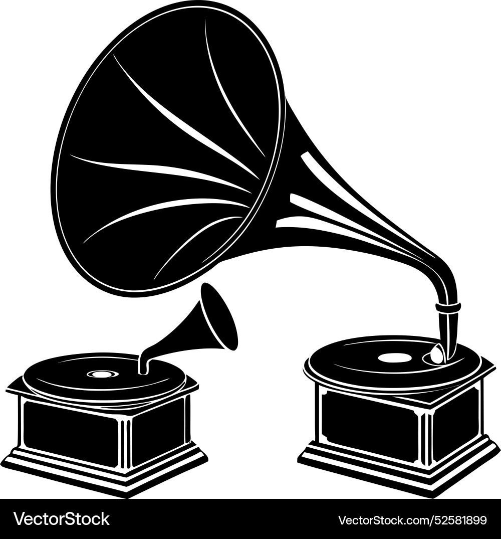 Antique gramophone with large brass horn 1 Vector Image