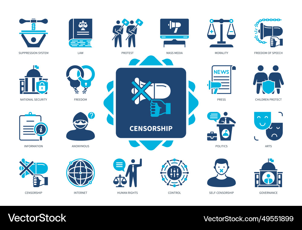 Censorship solid icon set Royalty Free Vector Image