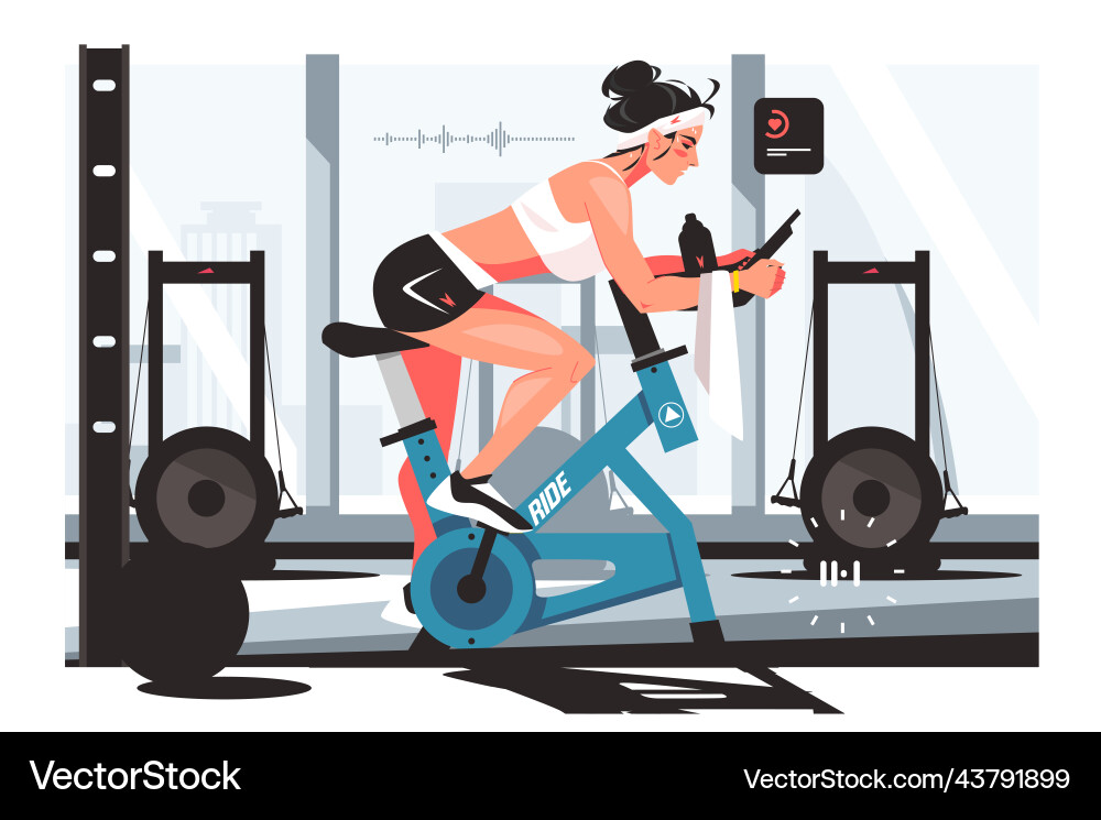 Stationary bicycle and indoor cycling activity Vector Image