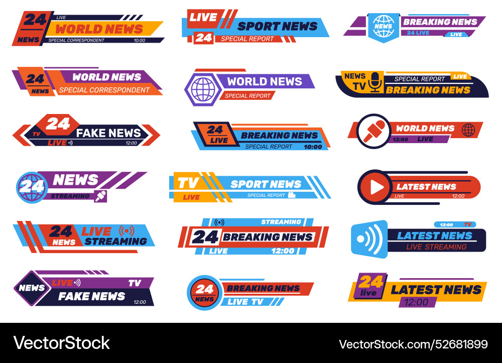 Tv banners breaking news broadcasting interface Vector Image