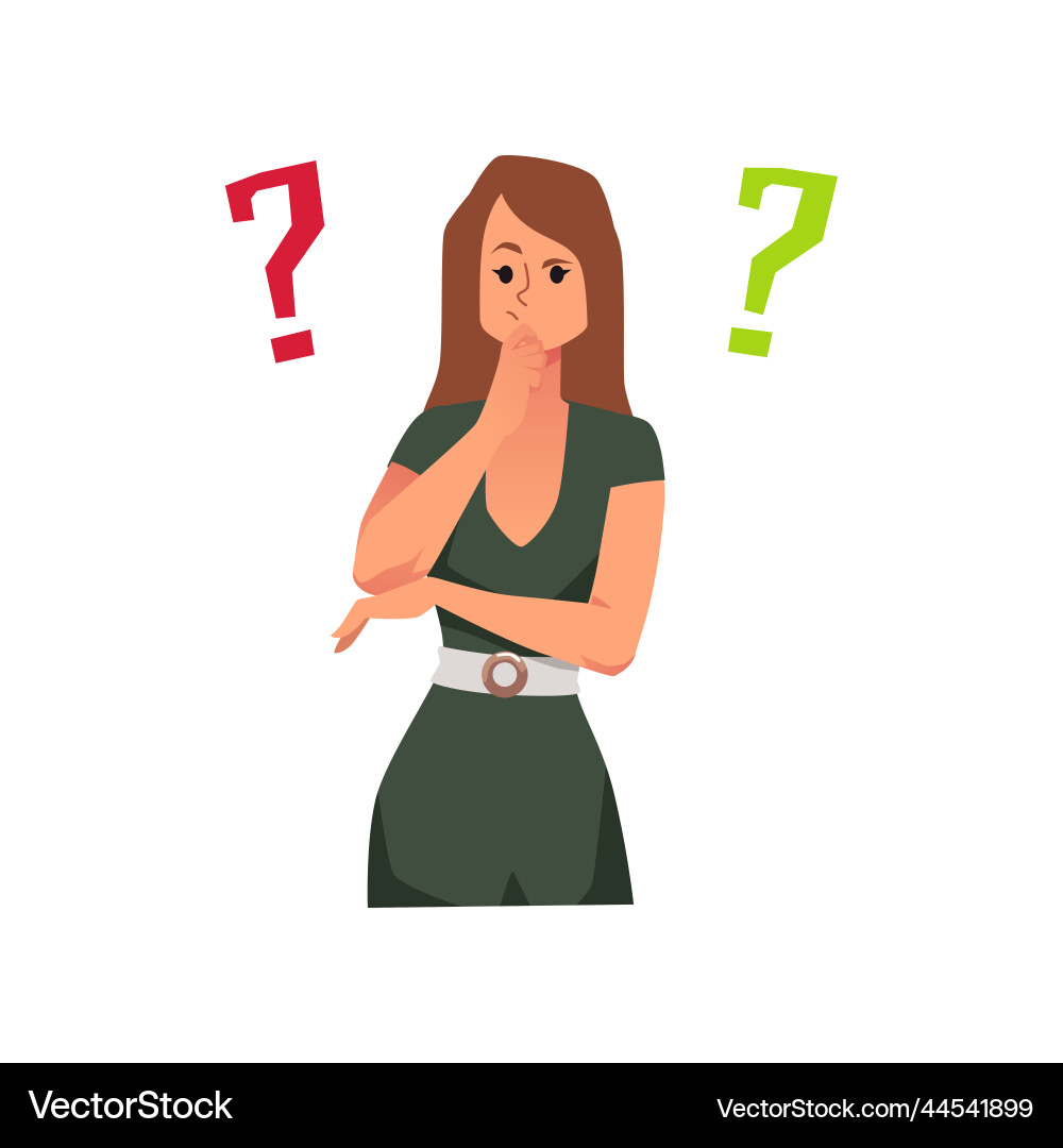 Woman Contemplating Choices with Question Marks Vector Image