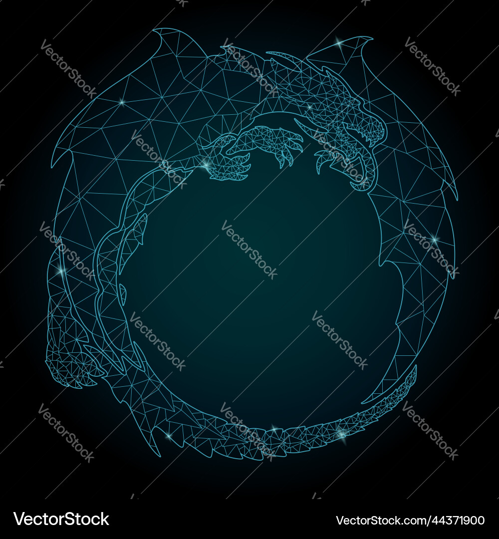 Cosmic low poly art with blue shiny dragon frame Vector Image