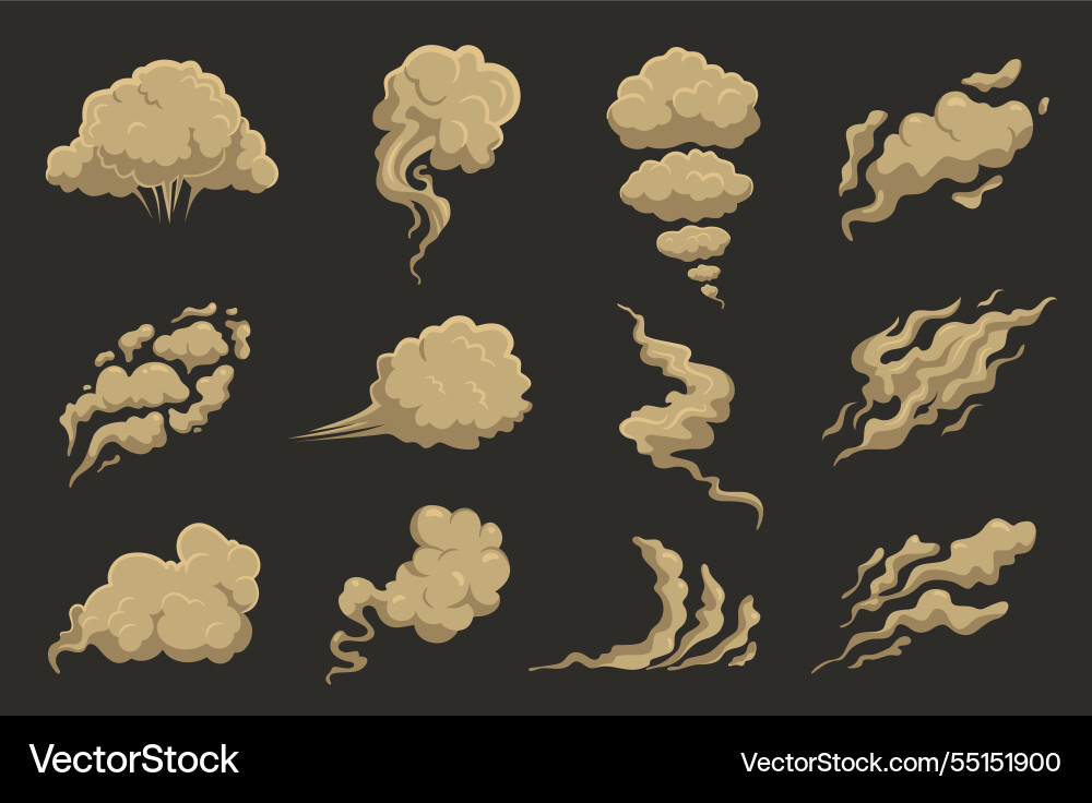 Desert dust clouds cartoon smoke explosions Vector Image