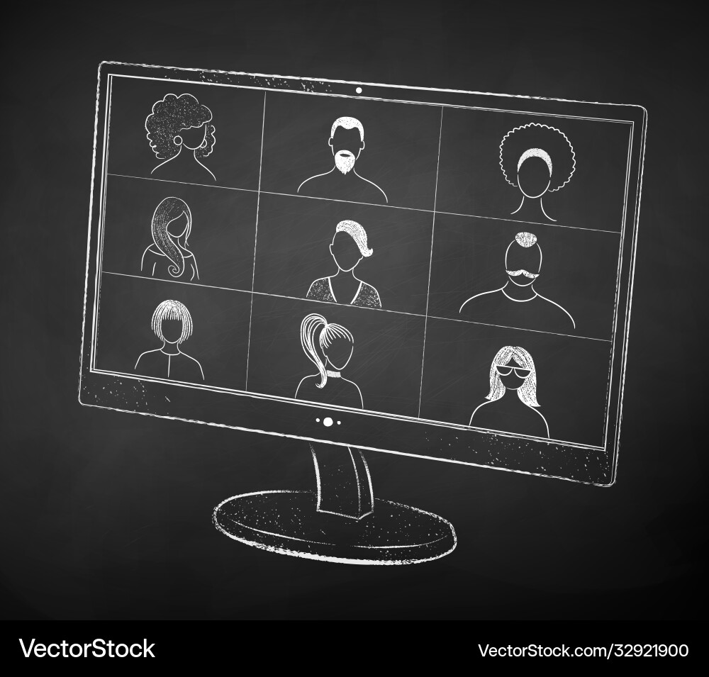 Desktop monitor with live conference Royalty Free Vector