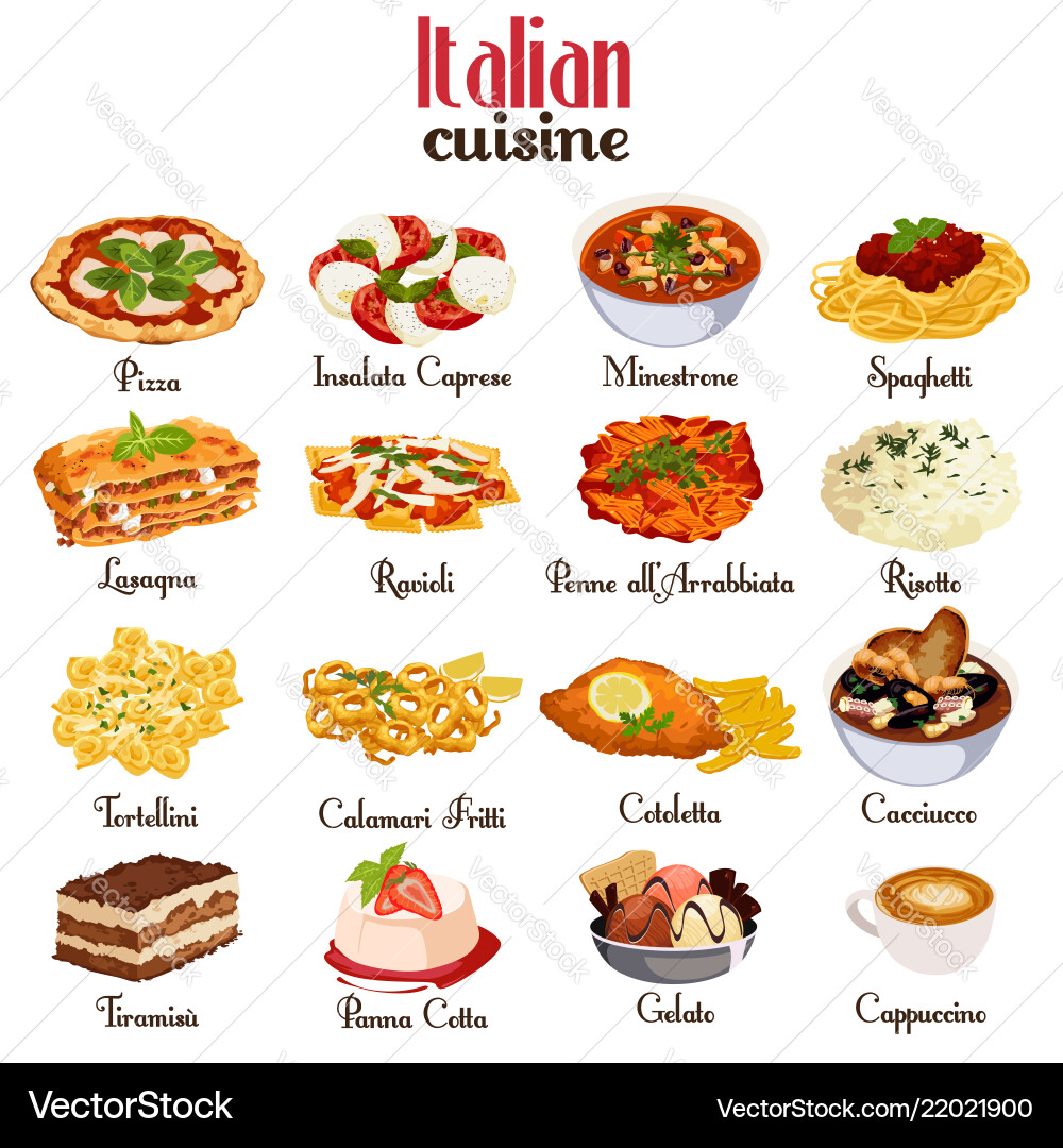 Italian cuisine icons Royalty Free Vector Image