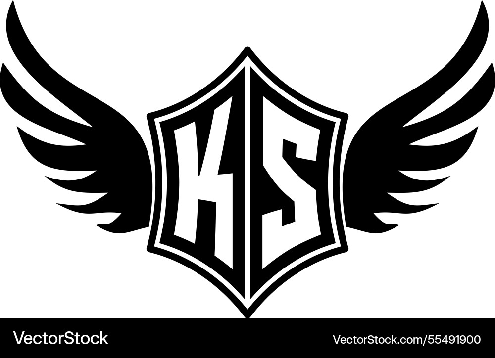 Ks Logo Emblem mit Flügel- und Schildschablone Vektorbild