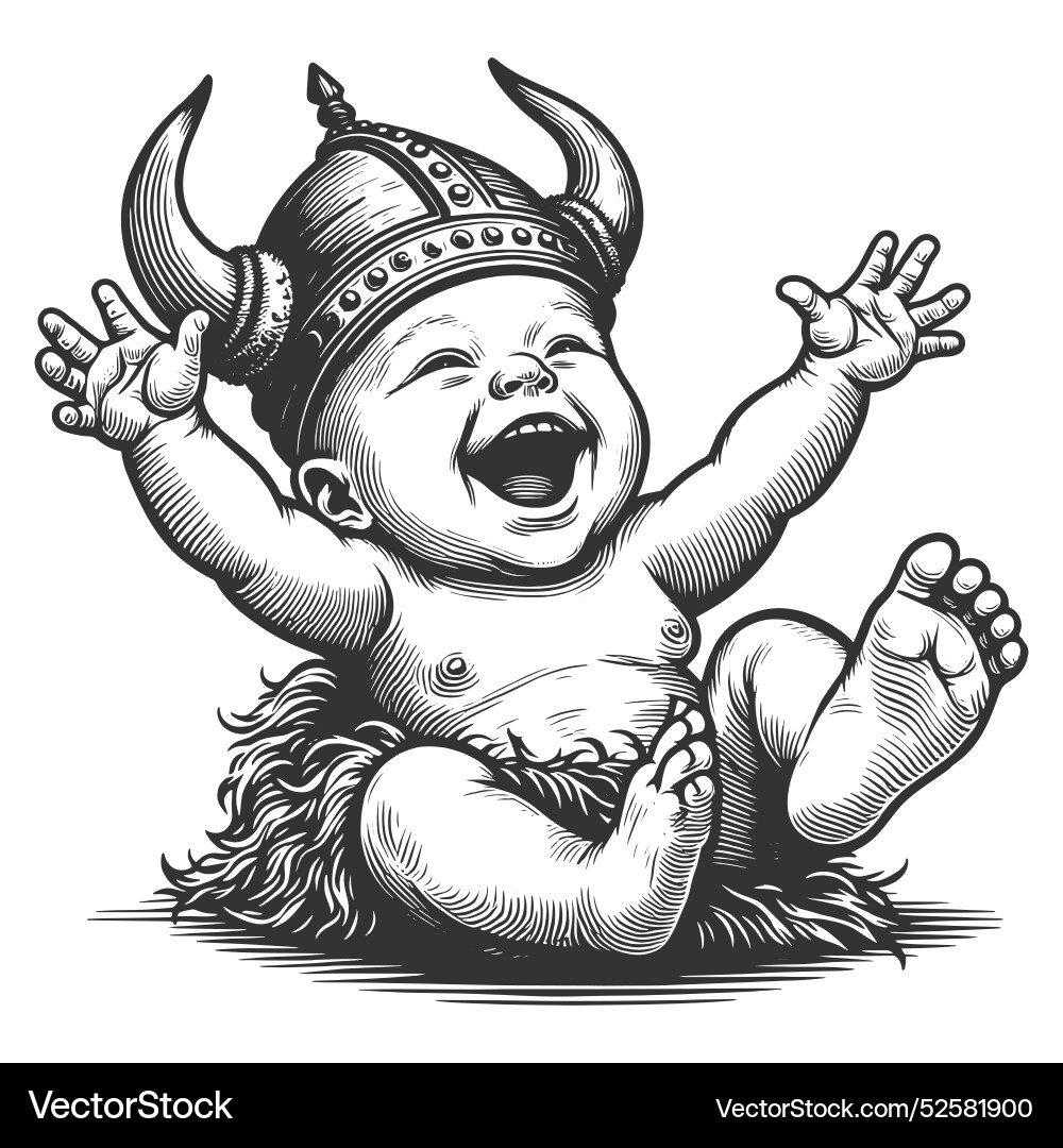 Laughing baby wearing viking helmet Royalty Free Vector