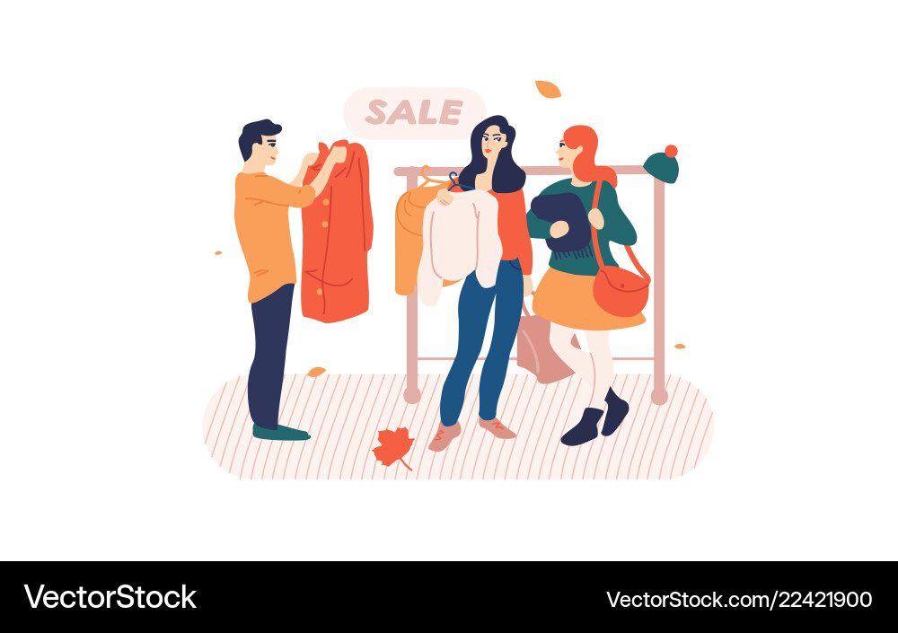 People browsing clothes on a rack in store Vector Image