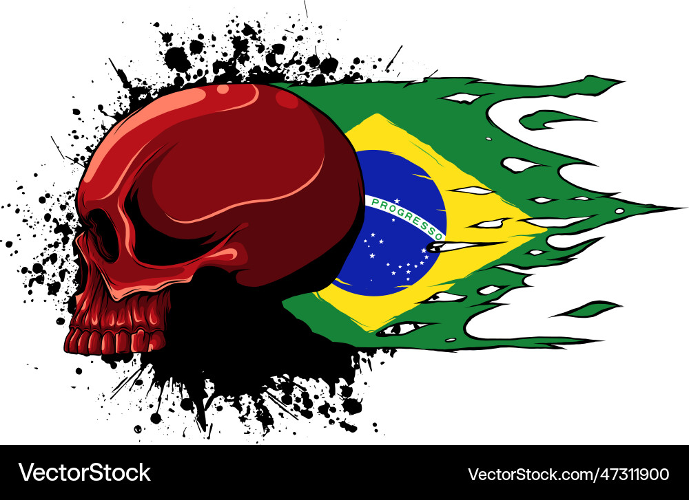 Skull with Brazilian Flag Royalty Free Vector Image