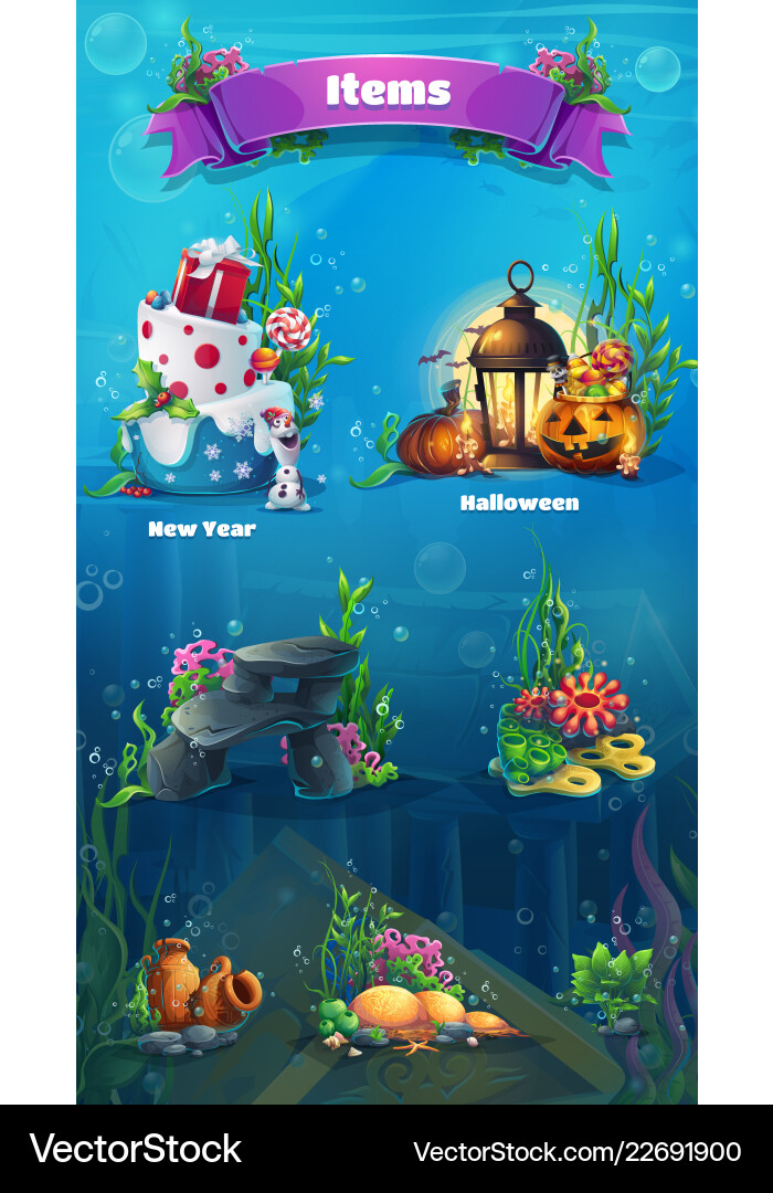 Underwater item set Royalty Free Vector Image - VectorStock