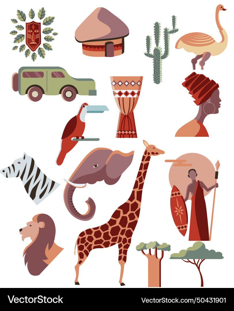 African tribal and wildlife element Royalty Free Vector