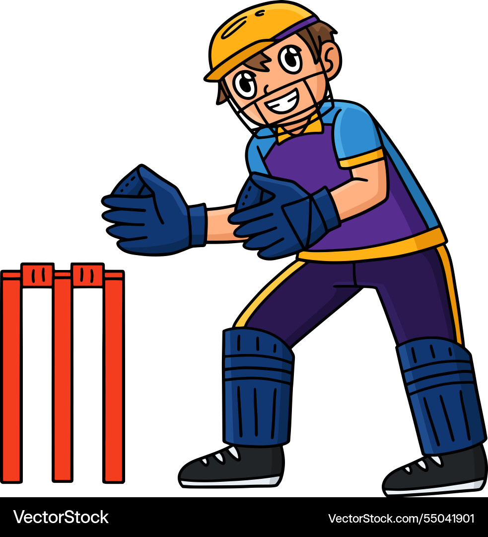 Cricket wicketkeeper crouching cartoon clipart Vector Image