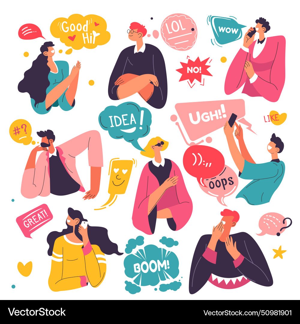 Emoticons and stickers used in conversations talk Vector Image