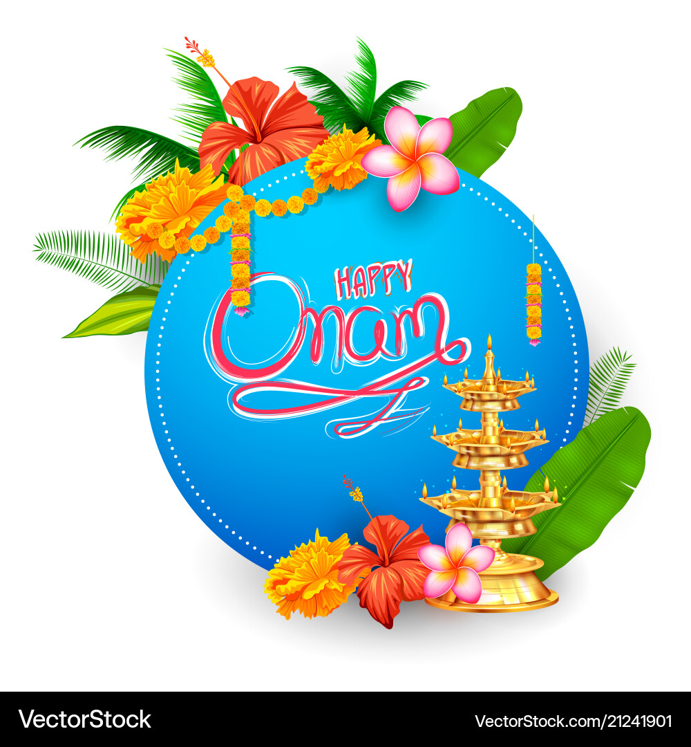 Happy onam background with rangoli and lamp Vector Image