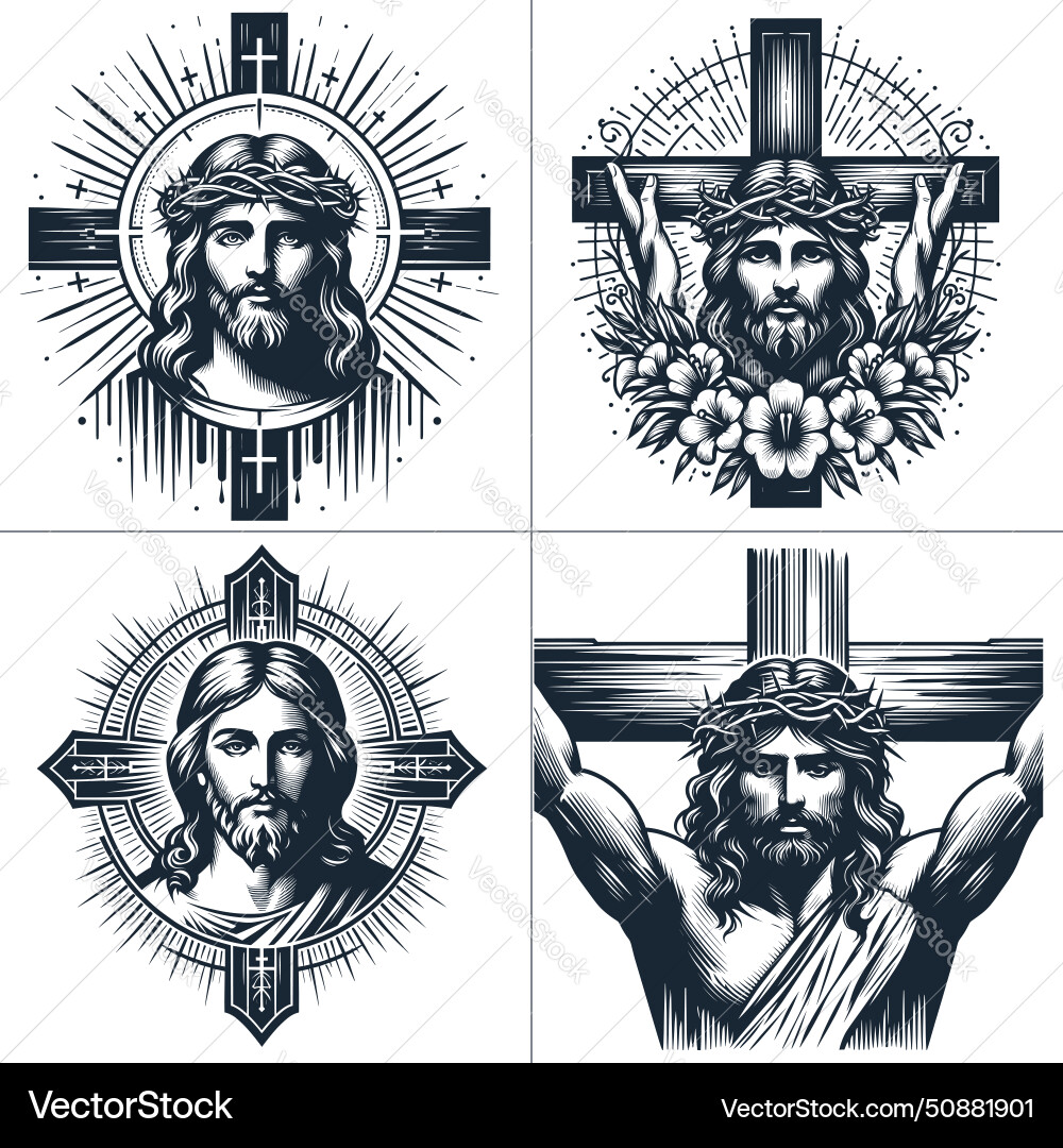 Jesus christ cross praying Royalty Free Vector Image