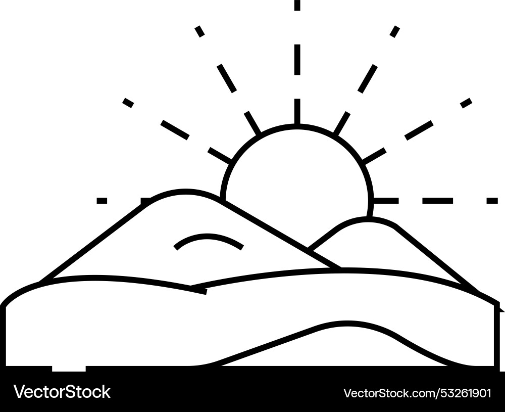Landscape sunrise sun summer sunlight line icon Vector Image