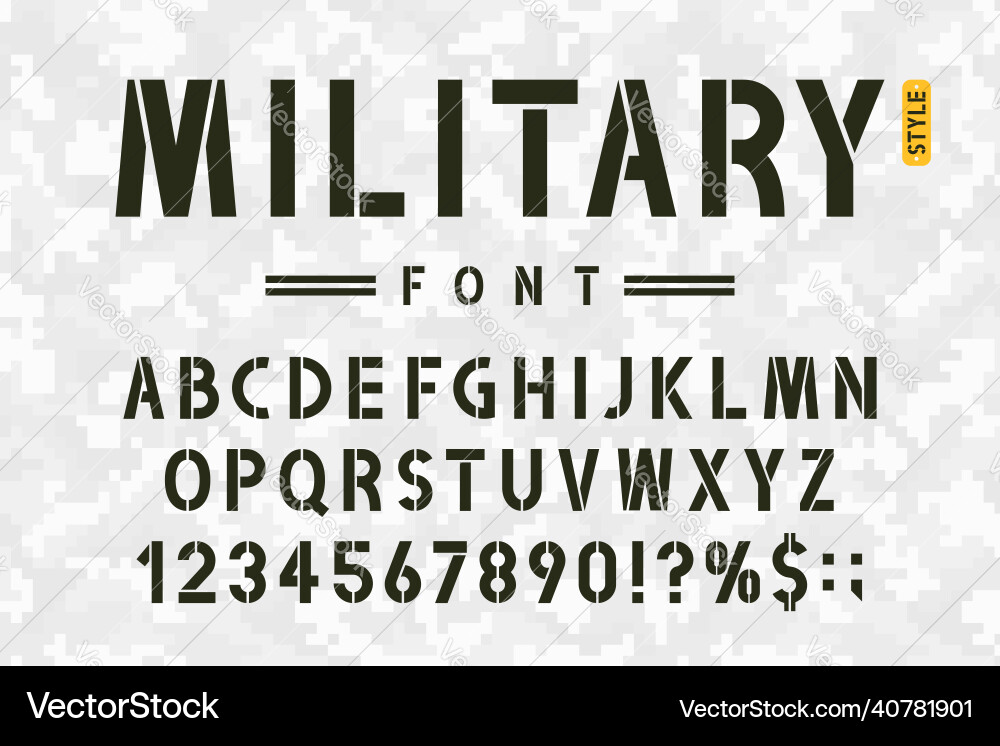 Military stencil font on camouflage background Vector Image