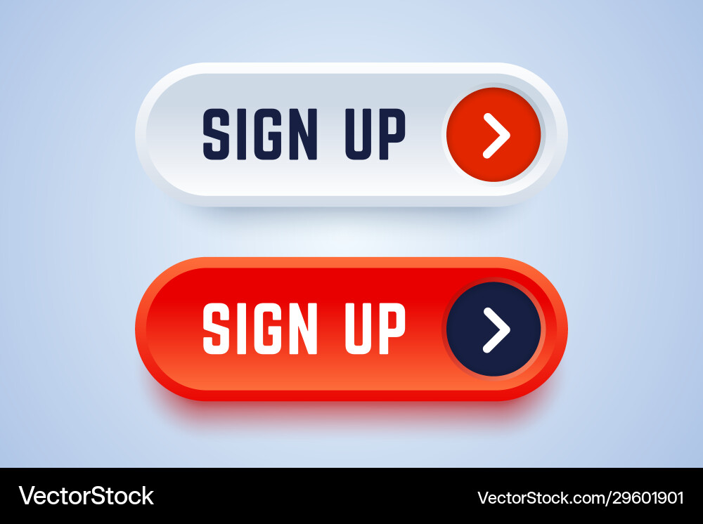 Sign up buttons in 3d style with arrow Royalty Free Vector