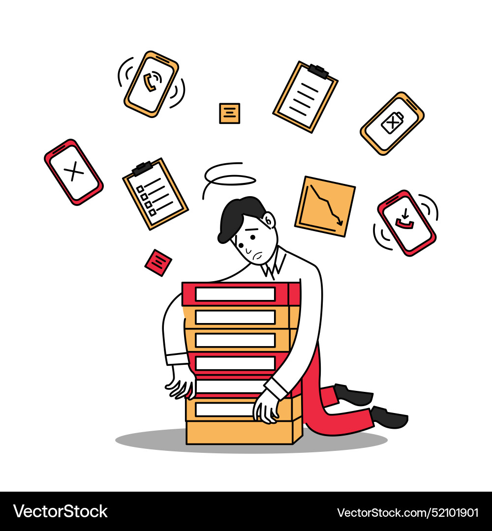Stressed multitasking worker flat Royalty Free Vector Image