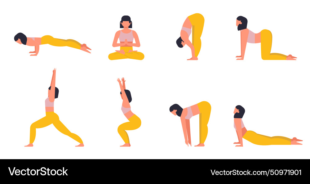 Yoga asanas set different pose woman collection Vector Image