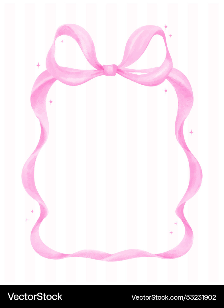 Coquette pink ribbon bow crest frame vertical Vector Image