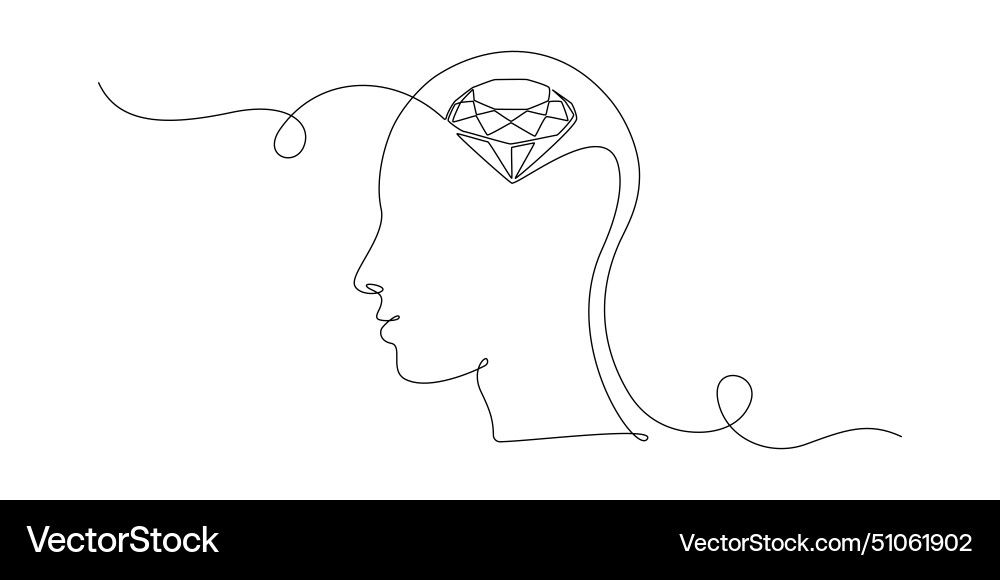 Human head with diamond inside in one continuous Vector Image