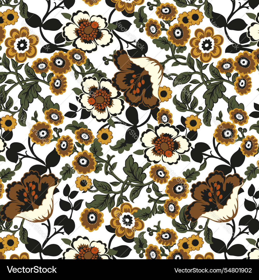 Pattern with spring vintage flowers and leaves Vector Image