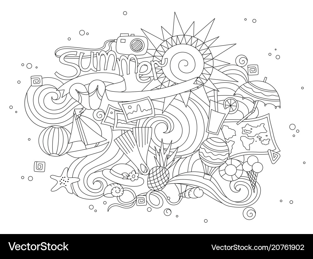 Summer Hand-Drawn Coloring Page Royalty Free Vector Image