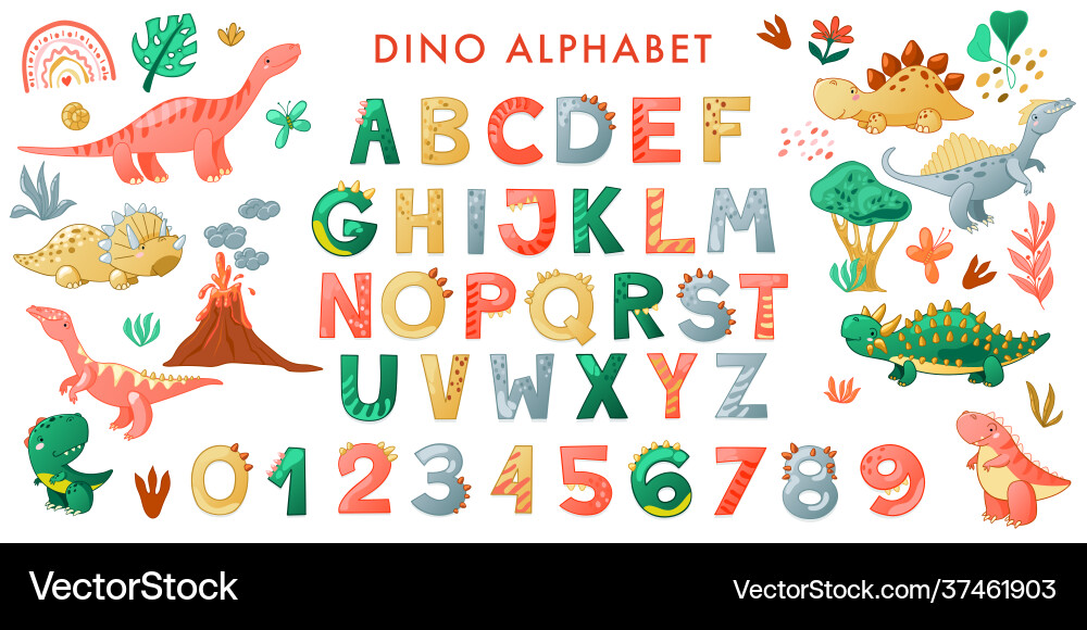 Cartoon cute dinosaur alphabet Royalty Free Vector Image