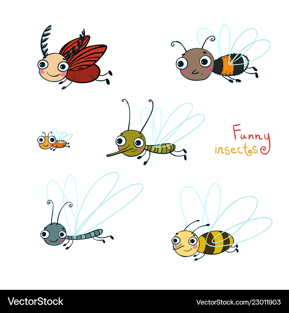 Funny cartoon insect set Royalty Free Vector Image