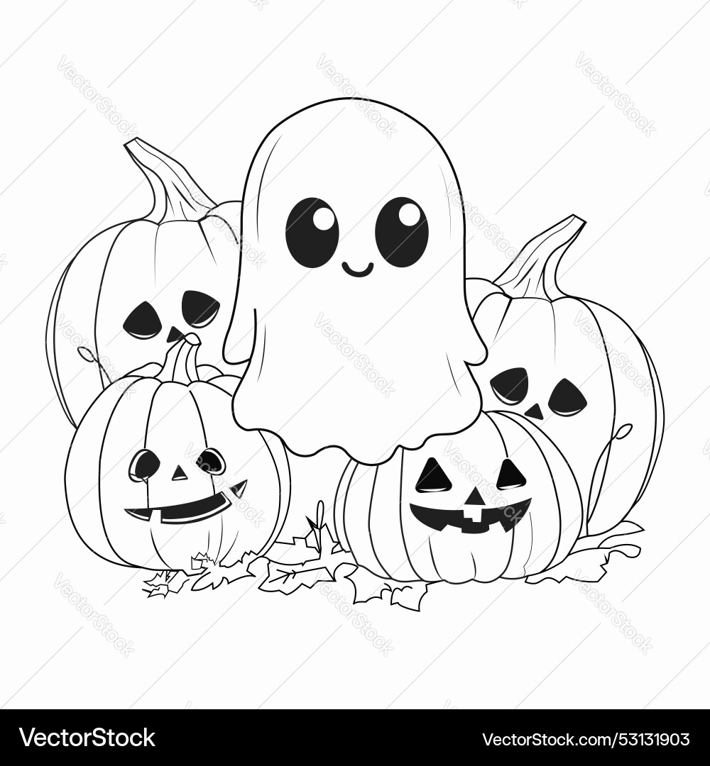 Ghost and pumpkin outline drawing halloween Vector Image