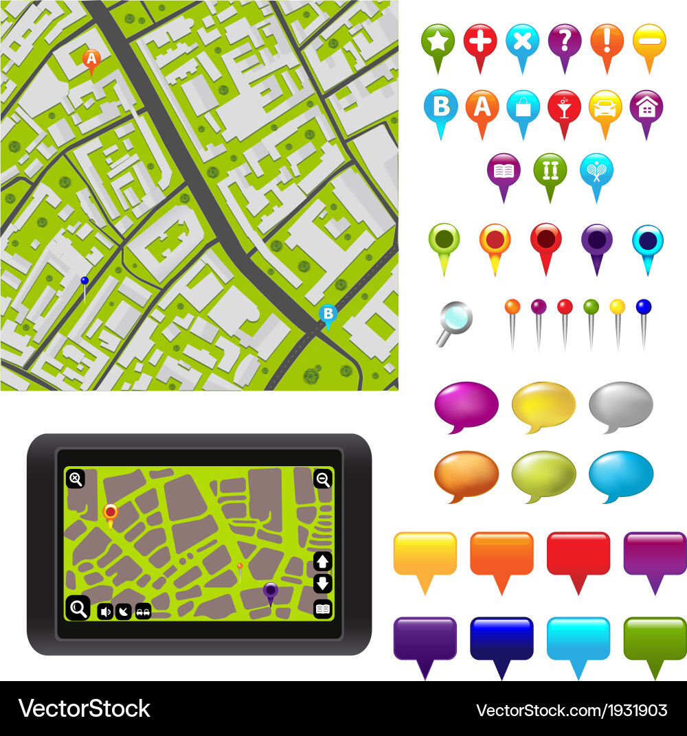 Gps icons and map Royalty Free Vector Image - VectorStock