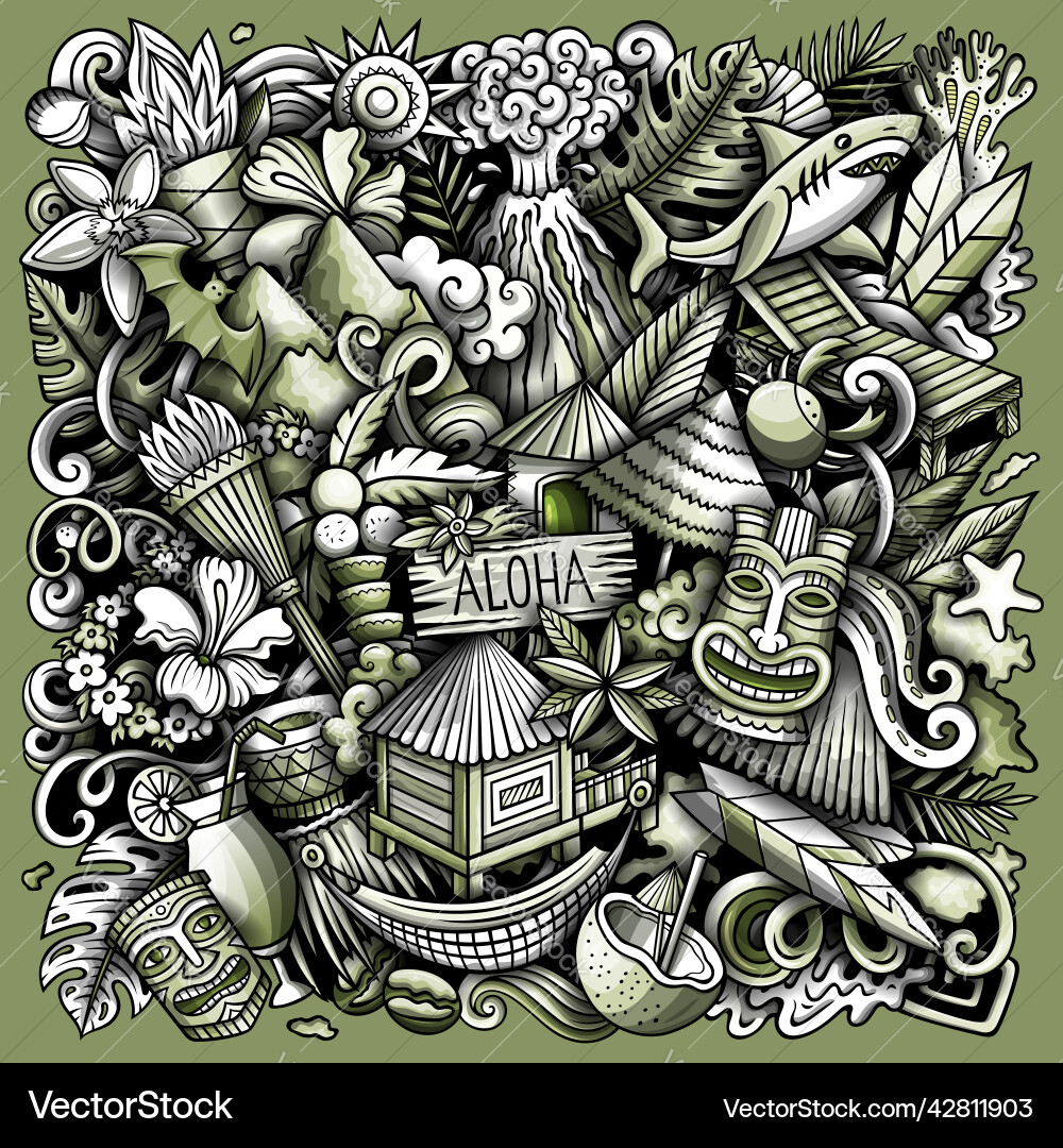 Hawaii cartoon doodles Royalty Free Vector Image