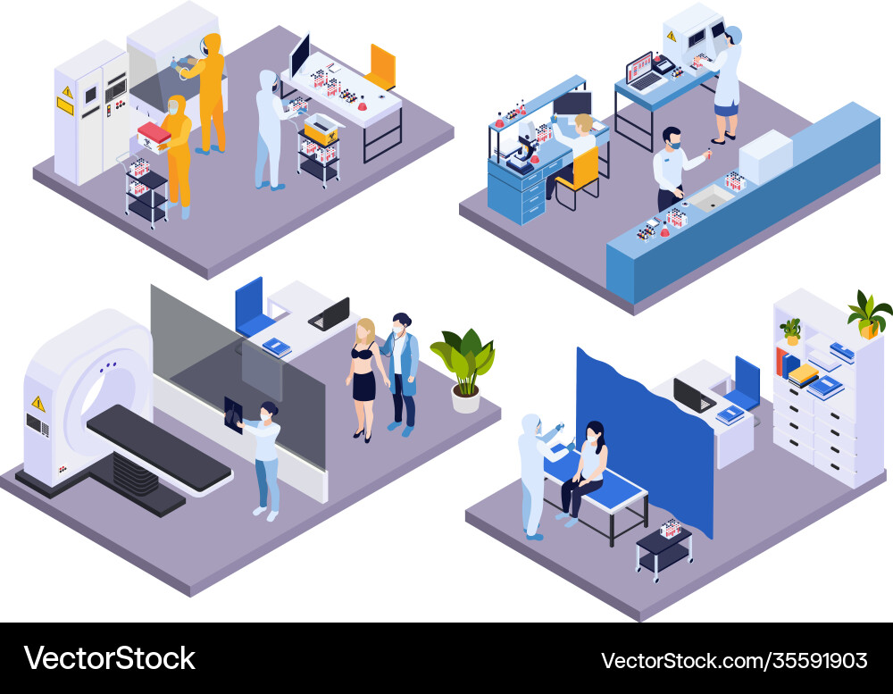 Medical testing isometric compositions Royalty Free Vector