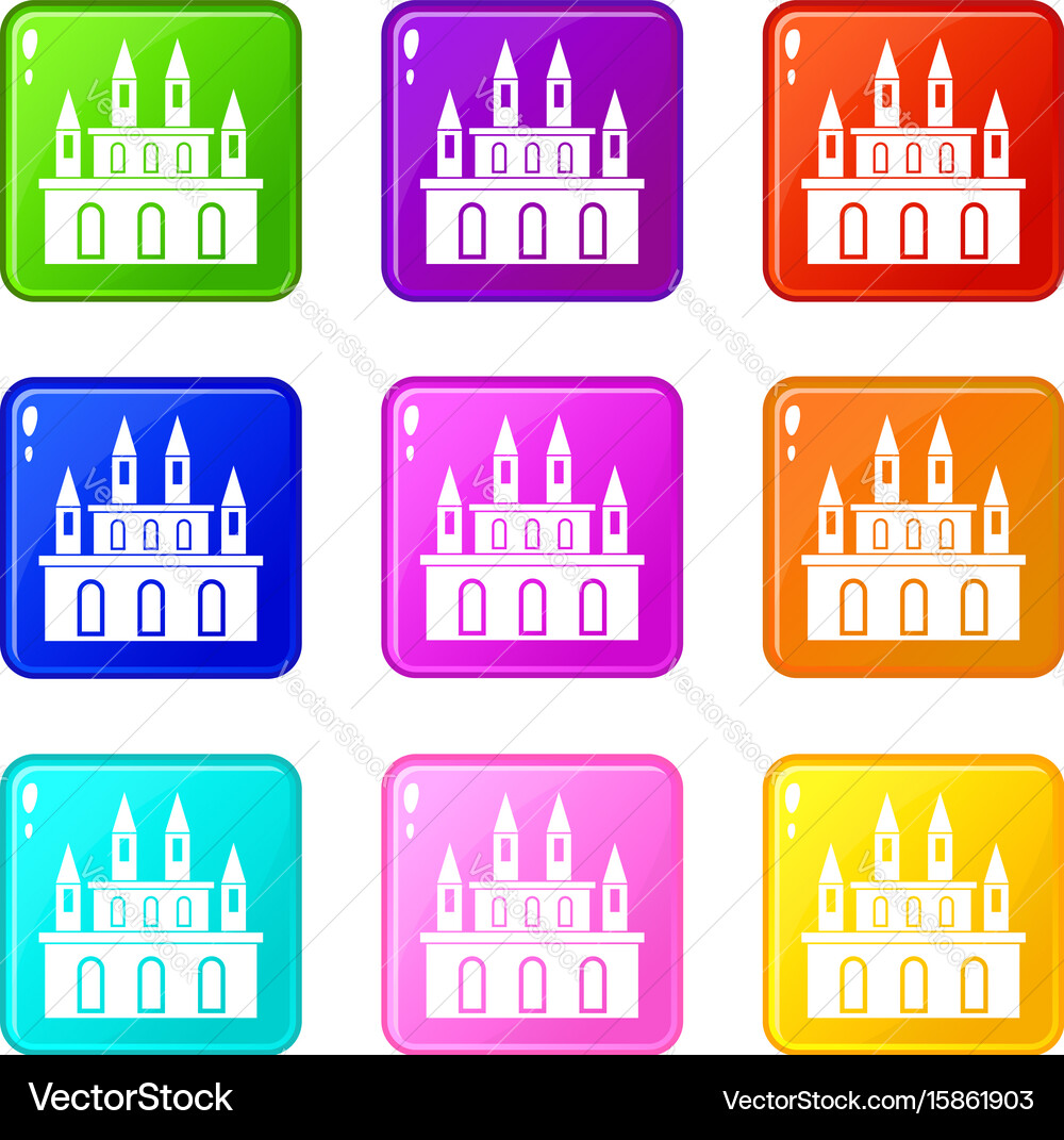 Mittelalterliche Burg Ikonen 9 Set Lizenzfreies Vektorbild