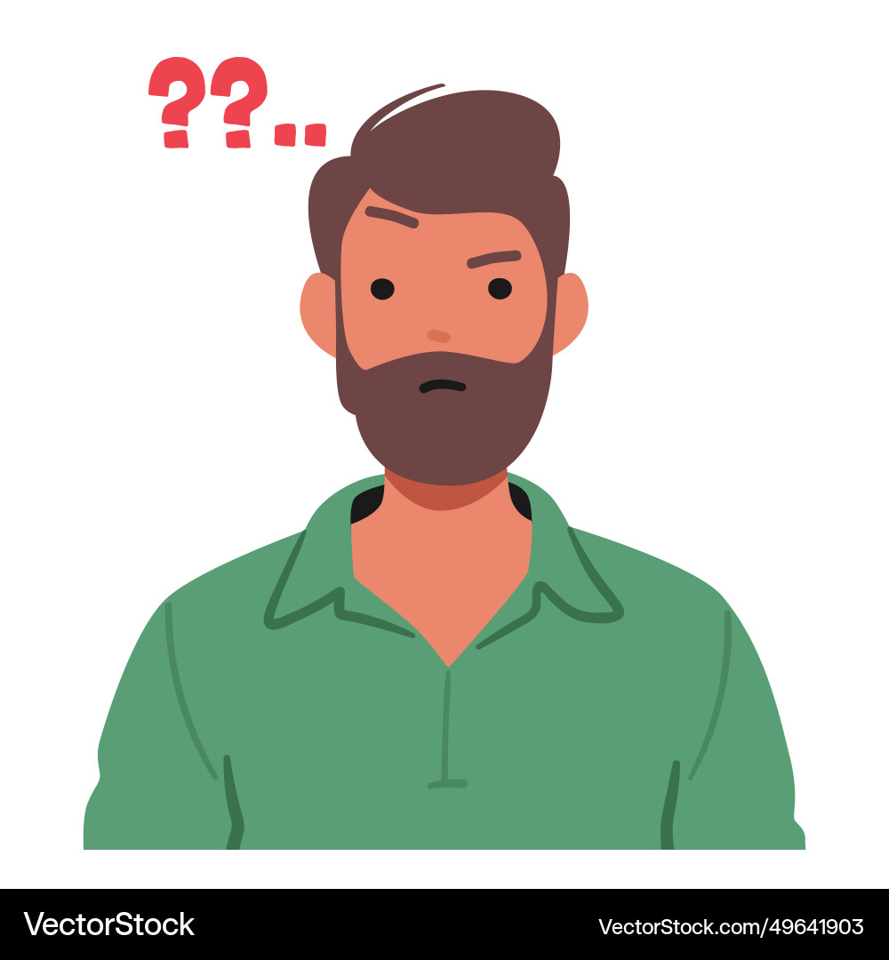 Perplexed man eyebrows furrowed contemplates Vector Image