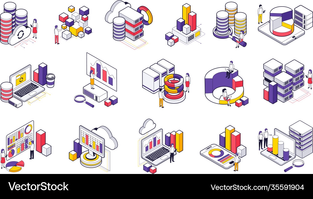 Big data isometric set Royalty Free Vector Image