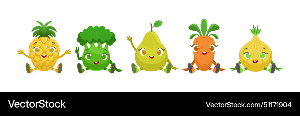 Funny fruit and vegetable sit with smiling face Vector Image