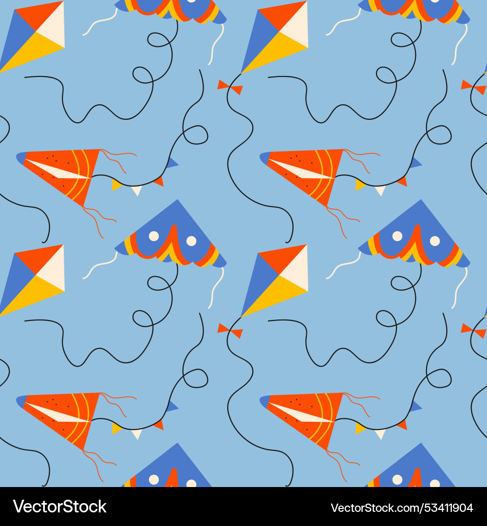 Seamless pattern with kites in the sky Royalty Free Vector