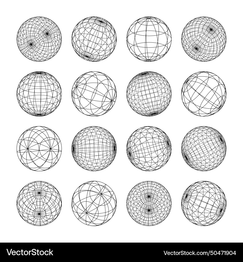 Wireframe shapes lined sphere perspective mesh Vector Image