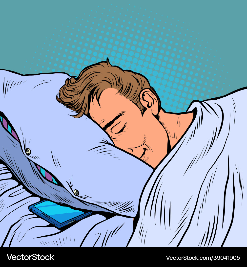 A white man sleeps in bed on pillow night Vector Image