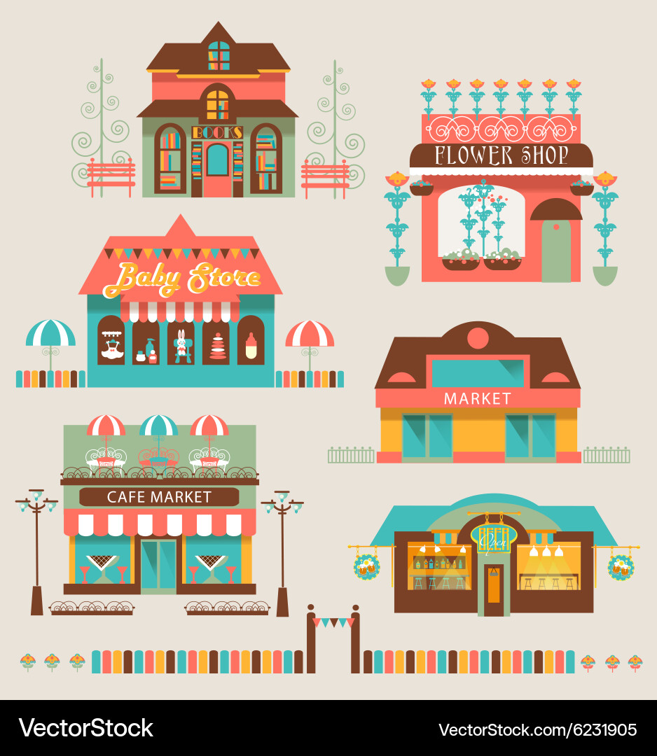 Markets buildings and urban elements set Vector Image