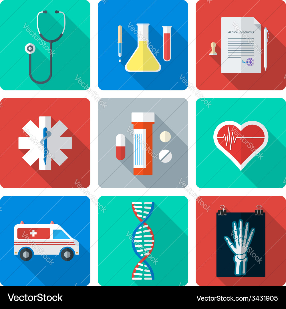 Medical Icon Set - Flat Style Royalty Free Vector Image