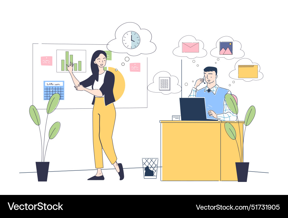 Multitasking people at workplace man and woman Vector Image