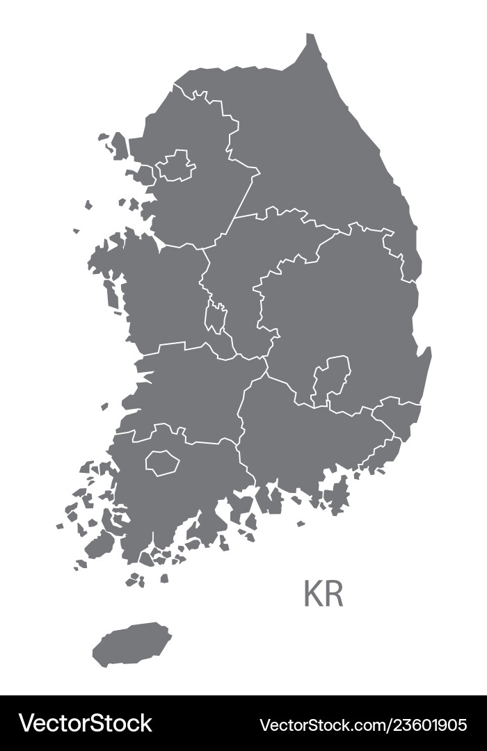 South korea map with regions grey Royalty Free Vector Image