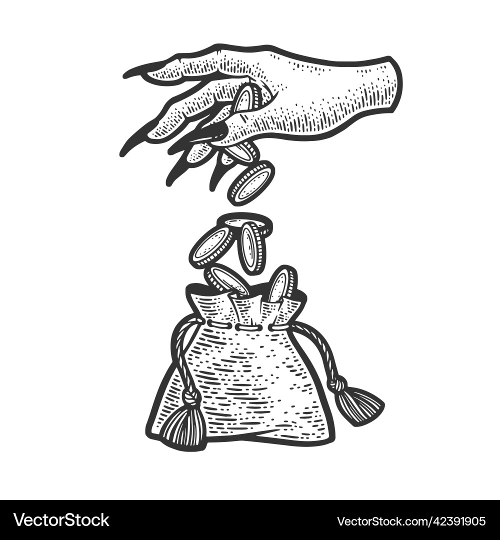 Usury devil hand gives money sketch Royalty Free Vector