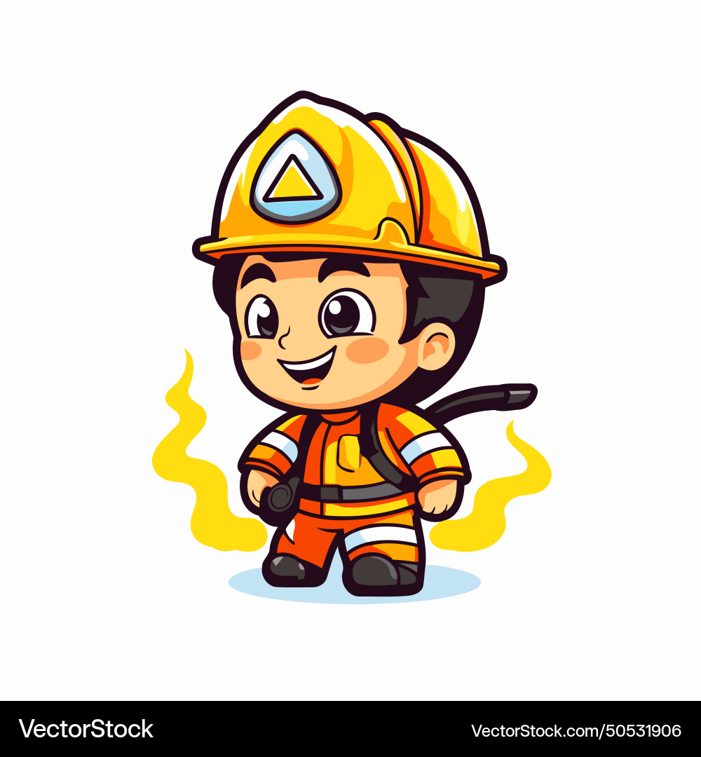 Cute cartoon firefighter boy isolated on white Vector Image