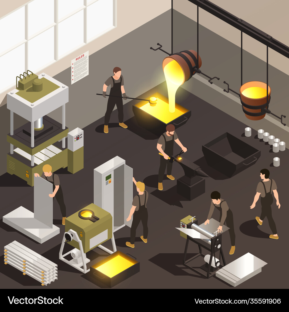 Metalworking people isometric composition Vector Image