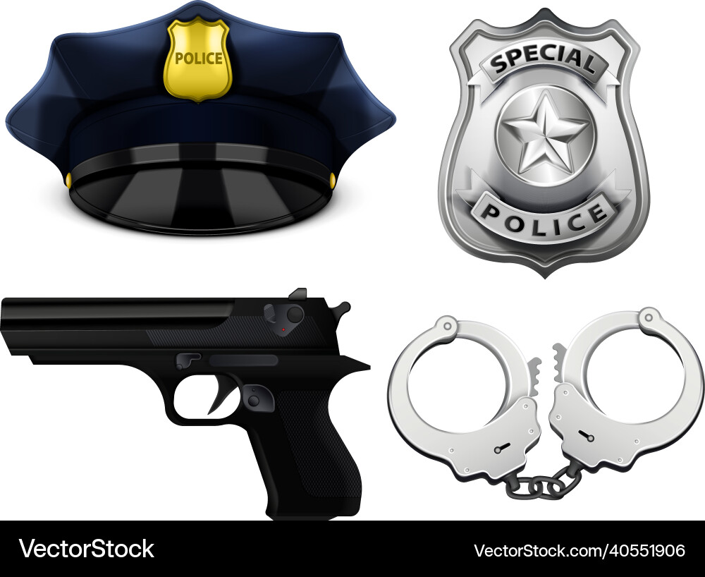 Realistic police equipment set Royalty Free Vector Image