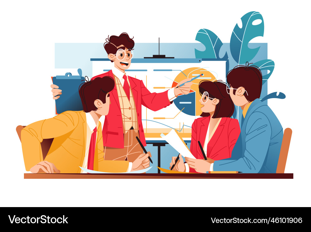 Team meeting with presentation Royalty Free Vector Image